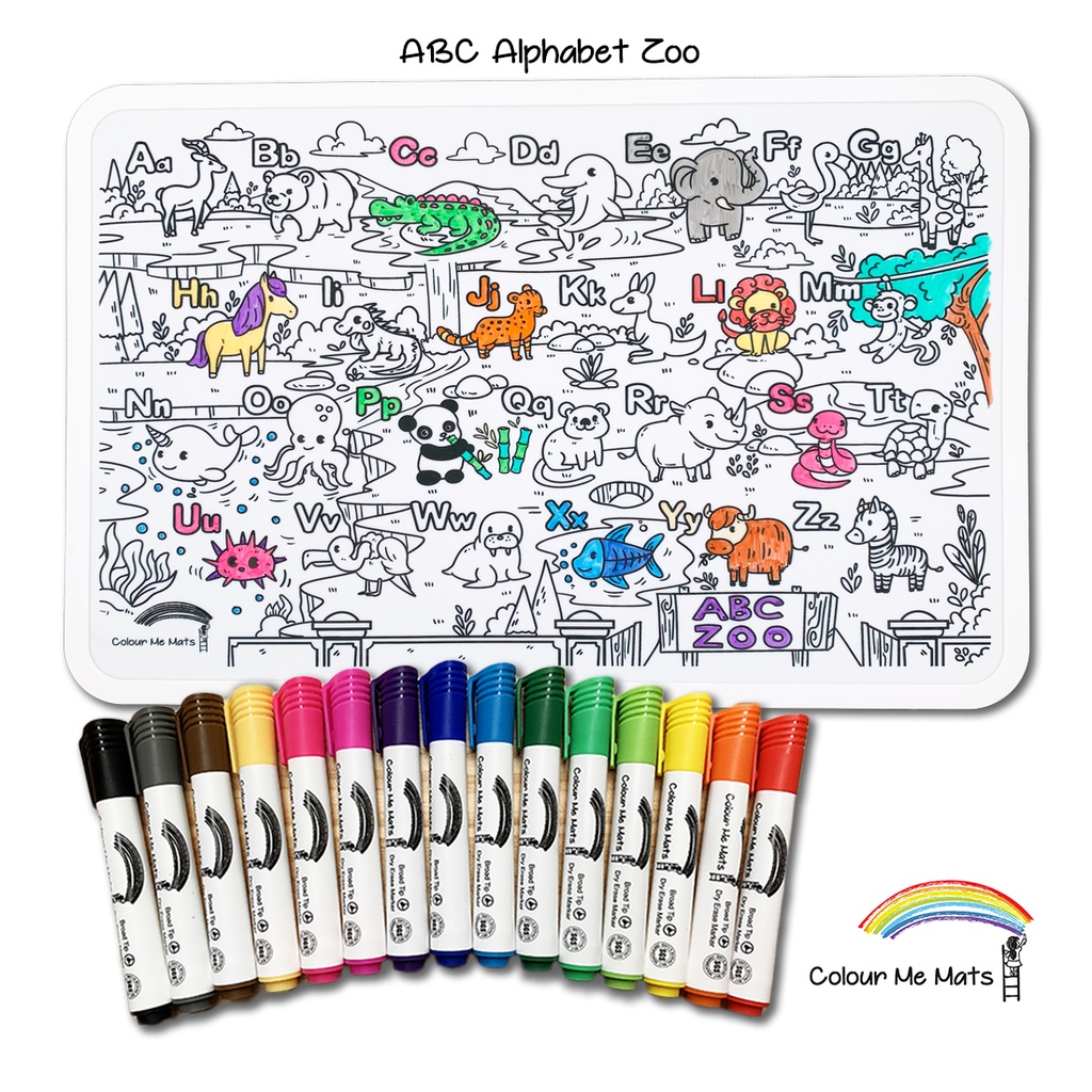 Colour Me Mats - ABC Alphabet Zoo - Reusable Silicone Colouring Mats ...