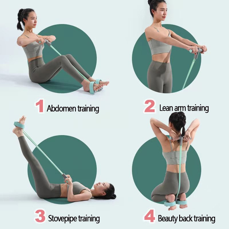 Fitness Puller 4 Tube Yoga Pilates Sit Up Pull Rope Workout Tension ...