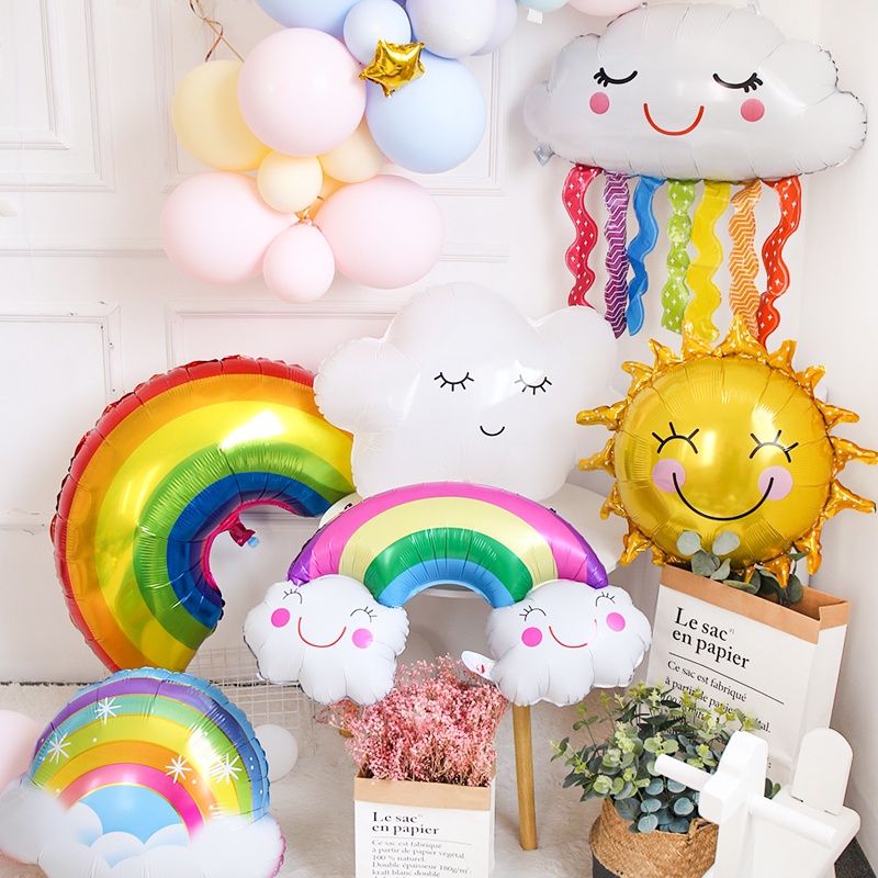 Large Aluminum Rainbow Cloud Foil Balloon Happy Birthday Party Rainbow ...