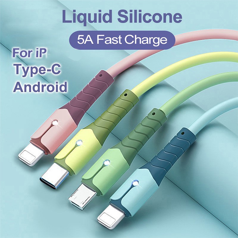 5A Fast Charging Cable Android Type-C Cable Liquid Soft Silicone Data ...
