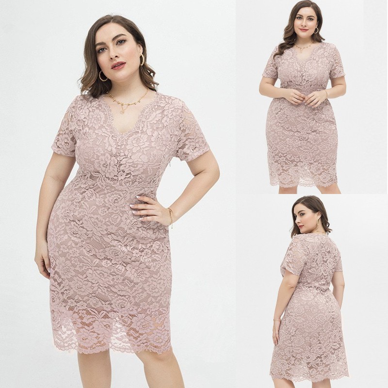 Plus Size Elegant Evening Pink Red Black Dinner Dress Stretch Lace Big ...