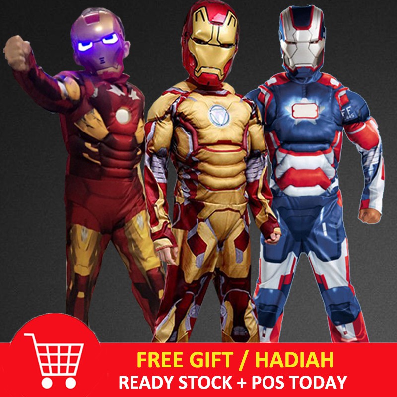 Iron Man Cosplay Superhero Jumpsuit Kids Ironman Costumes with Lighted ...