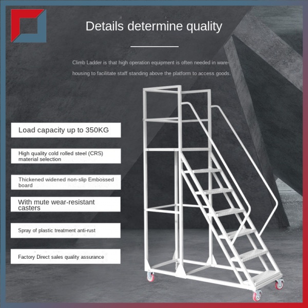 Warehouse climbing car mobile platform ladder wheel removable shelf ...