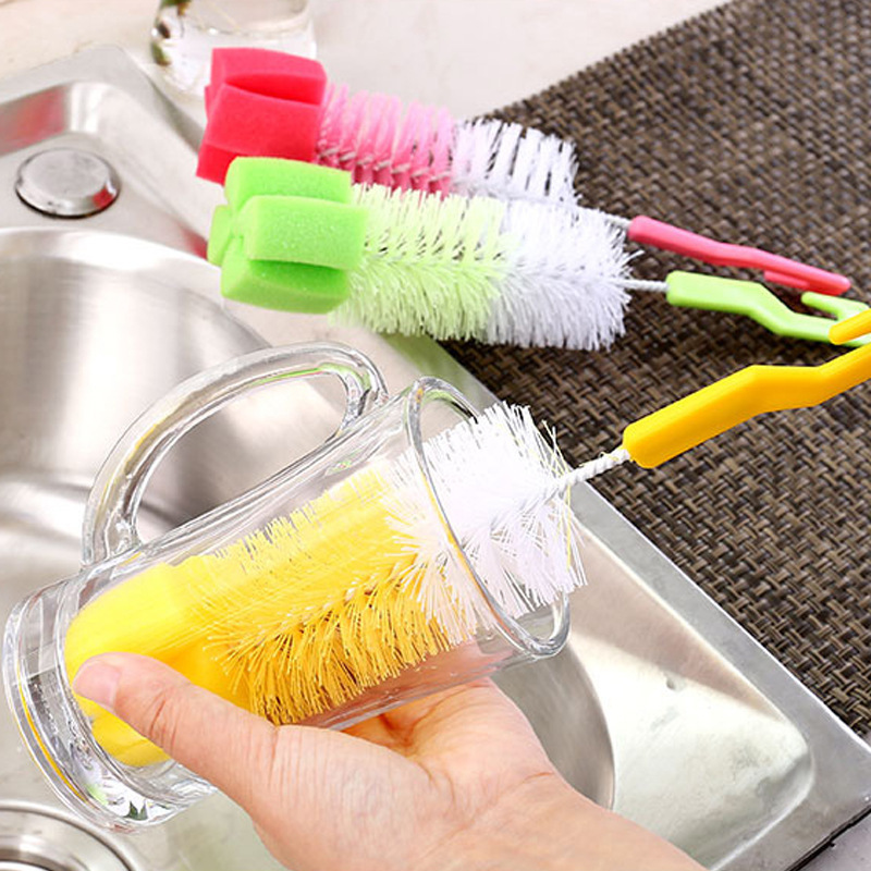 Kitchen Long Handle Bottle Brush Fine Wool Sponge Glass Cleaning Brush ...