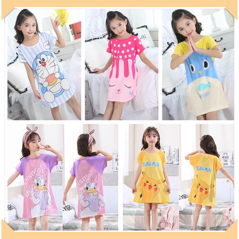 Girls Nightdress Cute Baby Girl Dress Kids Short Sleeve Cartoon Print ...