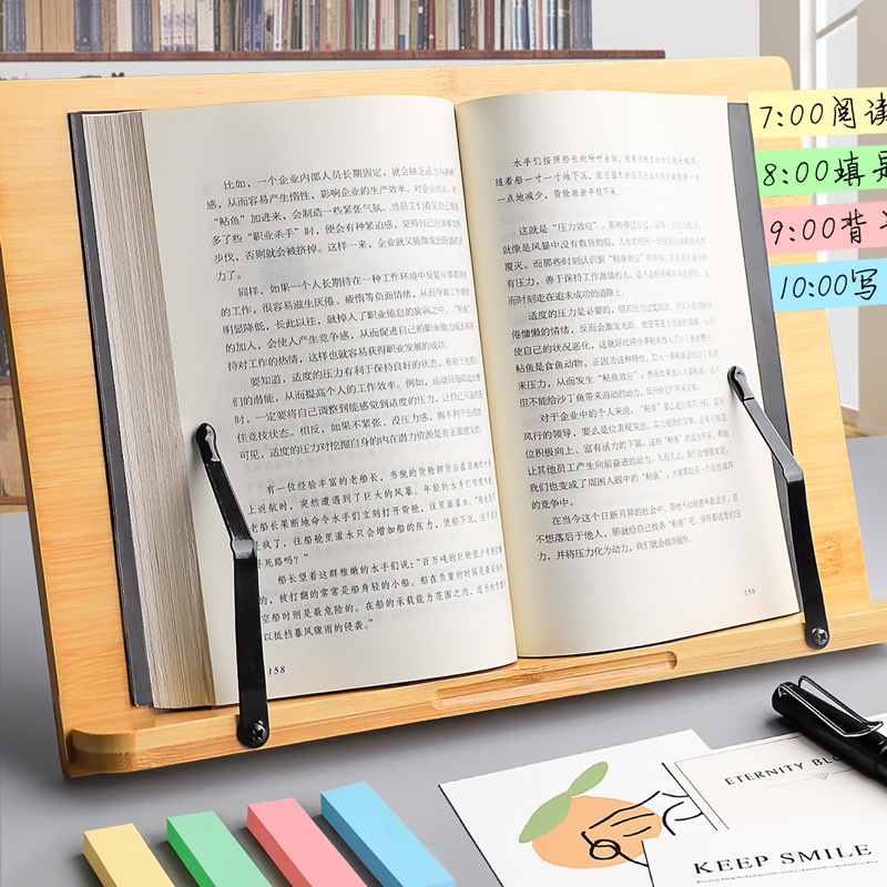 Wood Book Stand, Adjustable Book Holder A4 A5 B5, Tray Page Paper Clips ...