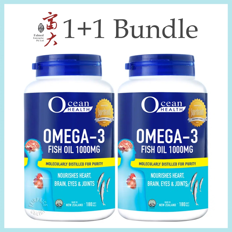 (1+1 Bundle Deal) Ocean Health Omega-3 Fish Oil 1000mg (180 Soft Gels ...