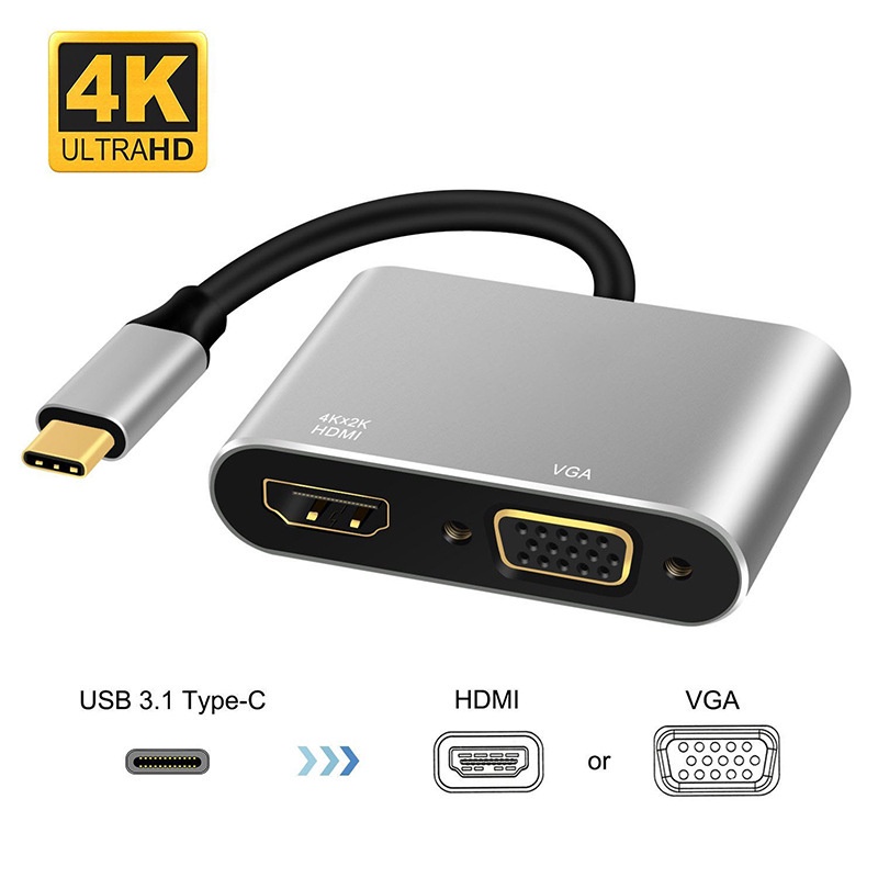 2in1 USB C HDMI HUB Type-C to Hdmi 4K VGA 1080P Video Adapter USBC ...