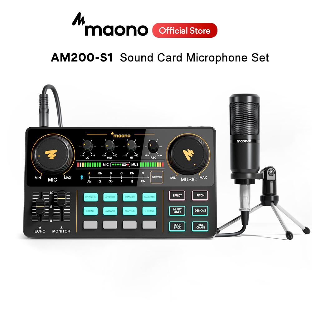 Maono AM200-S1 Sound Card Condenser Microphone Set with Bluetooth for ...
