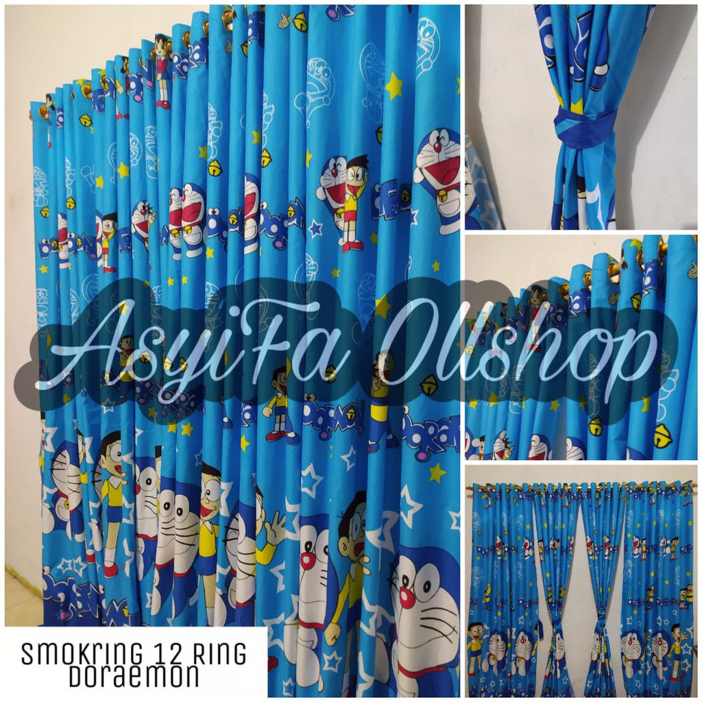 ! 12 Ring Character Curtains Can Window Blue Doraemon Character ...