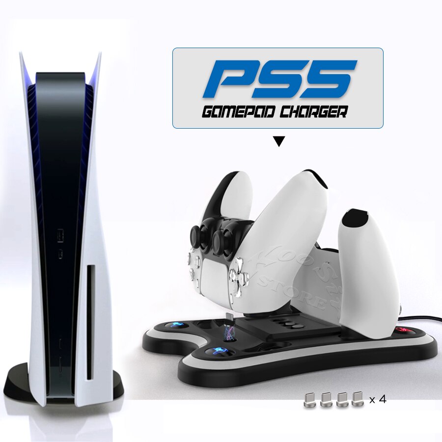 PS5 Wireless Controller Dual Fast Charger + 4 Dongles PS 5 Charging ...