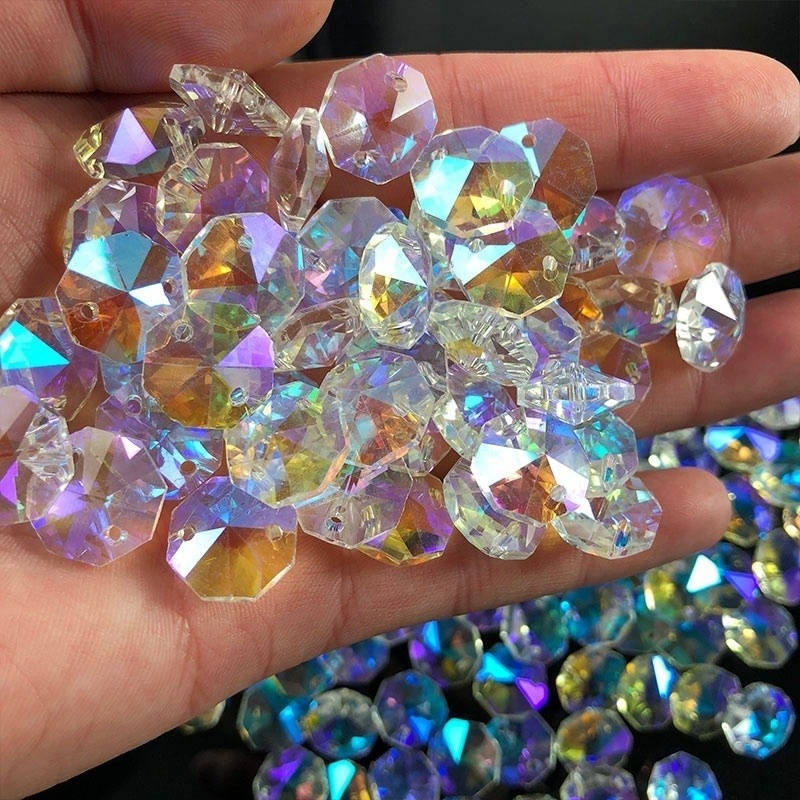 14mm Crystal Glass Prisms Octagonal Beads Pendant Hanging Prisms for ...