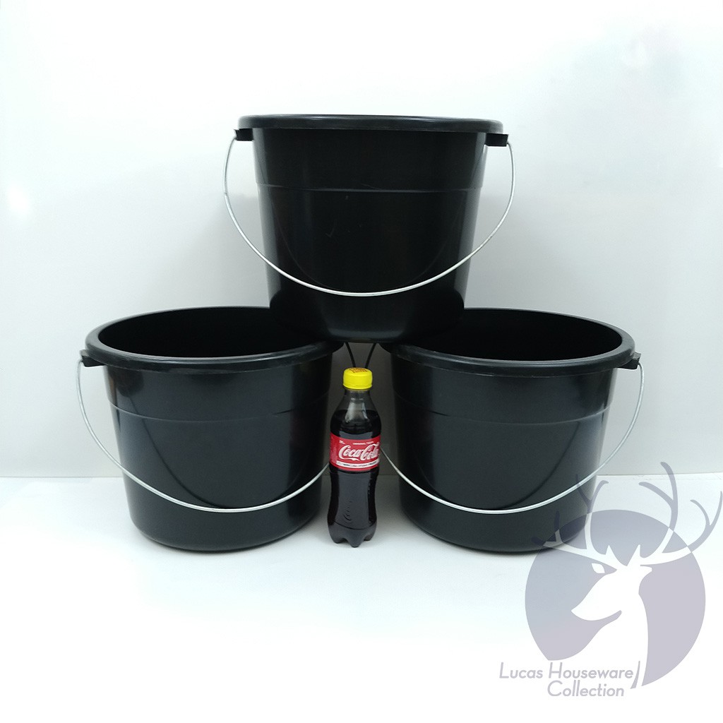 TIBAY BLACK WATER PAIL 15 & 10 LITERS WITH METAL HANDLE / WATER BUCKET ...