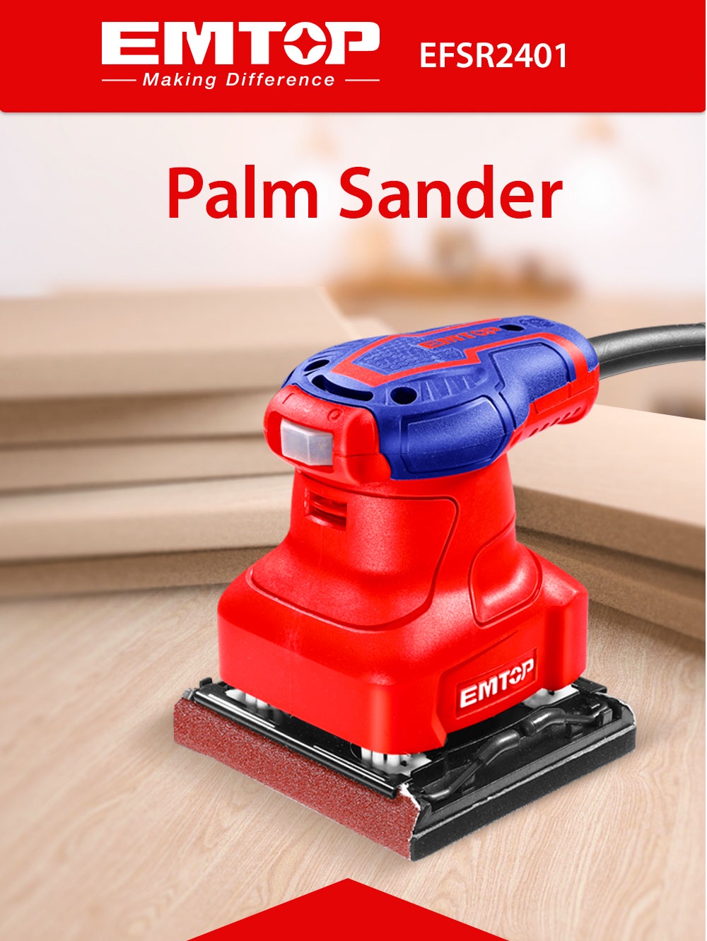 EMTOP 240W Electric Corded Palm Sander Detail Sanding Machine ...