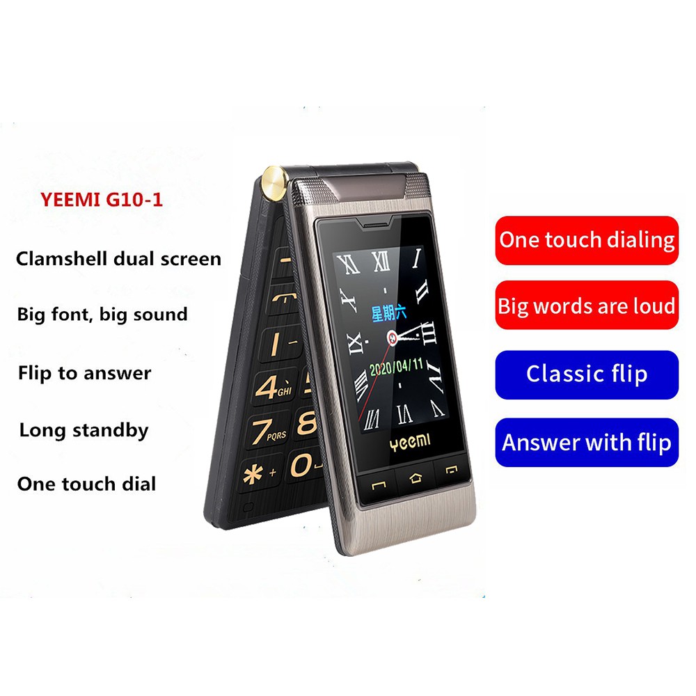 Yeemi G10-1 Dual Display Dual Sim 1800mAh Flip CellPhone Big Keyboard Big Voice Big Font 3G ...