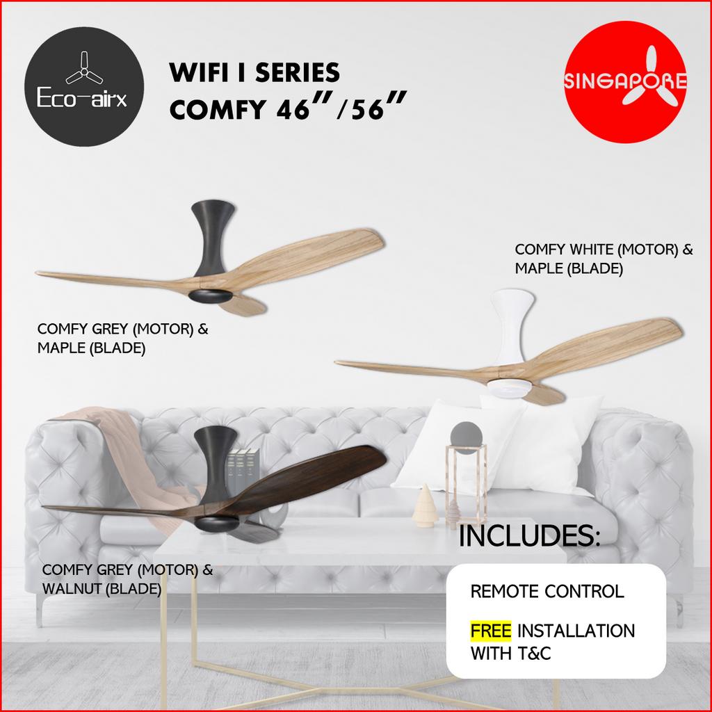 Eco-Airx WIFI I Series Comfy 46" 56" DC Motor Series Ceiling Fan Remote Control & 3-tone LED ...