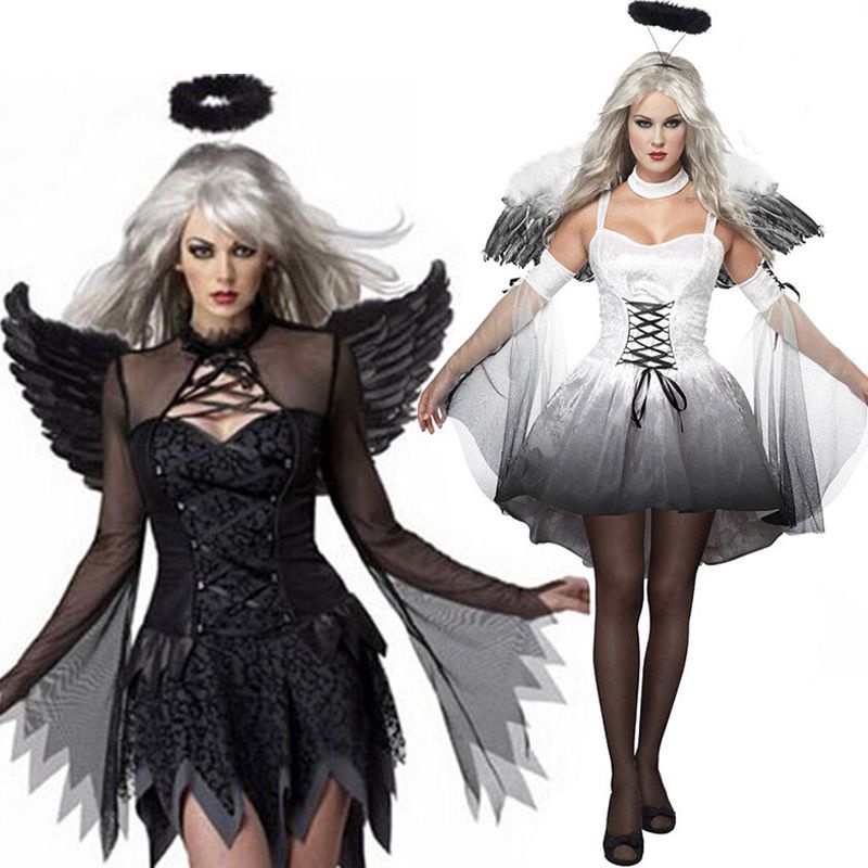 Halloween Dark Women's Angel Devil Costume Fancy Dress Ghost Party ...