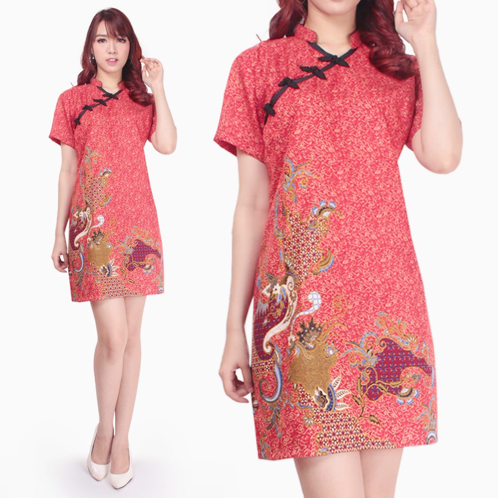 Women's Christmas Chinese New Year Ravita Batik cheongsam Midi Dress ...