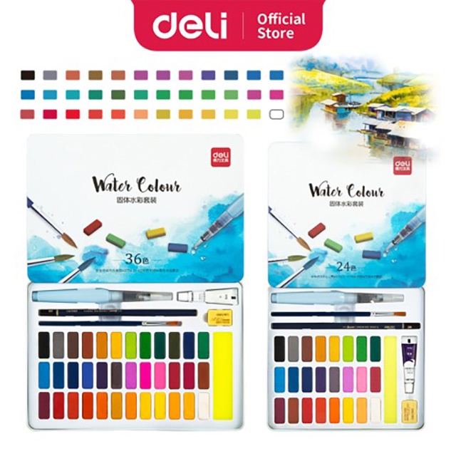 Deli Watercolor 73876 Paint Solid Watercolor Painting Set Iron Box 8 ...