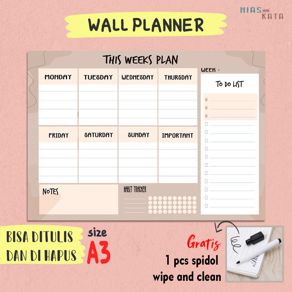 Weekly Planner wall Week Plan with Habit Tracker,notes & to do list ...