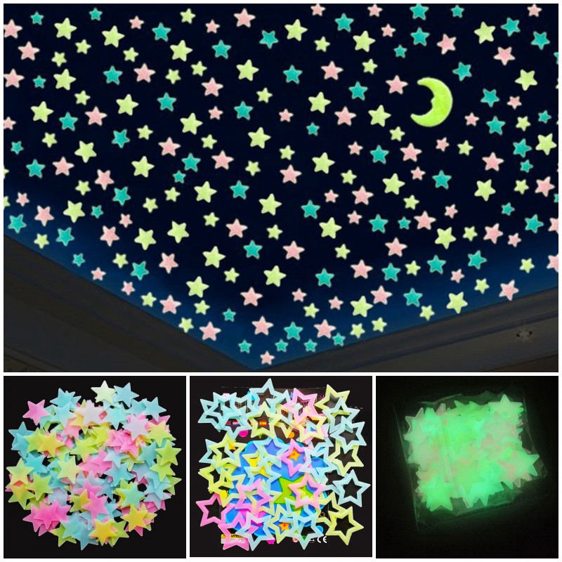 [Recommend] Stickers Kids Room Decal Fluorescent PVC Stars 3D Wall ...