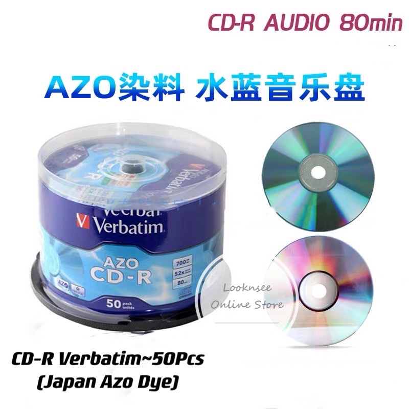CD-R Verbatim AZO Dye White Surface Printing Blue Audio CD~50Pcs per ...
