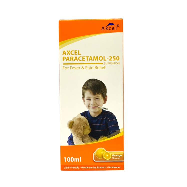 Axcel Paracetamol 250mg Suspension 100ml Orange Flavour For Fever and Pain Relief - Kids ...
