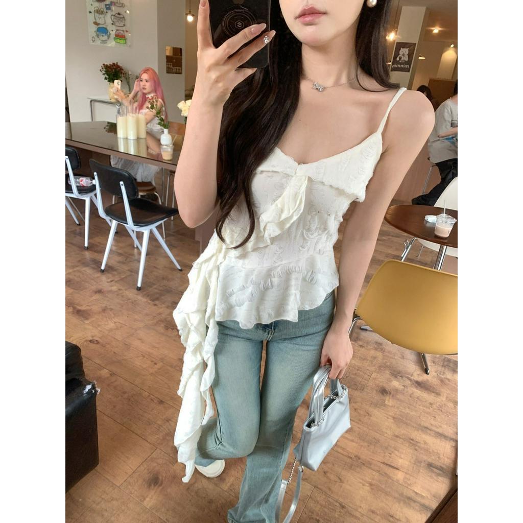 72666 Retro Irregular Ruffled Camisole Top | Shopee Singapore
