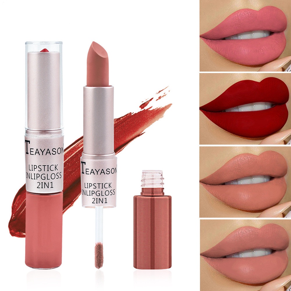 Lipstick 12 Colors Double-headed Cosmetics Easy To Wear Matte Lip Gloss ...