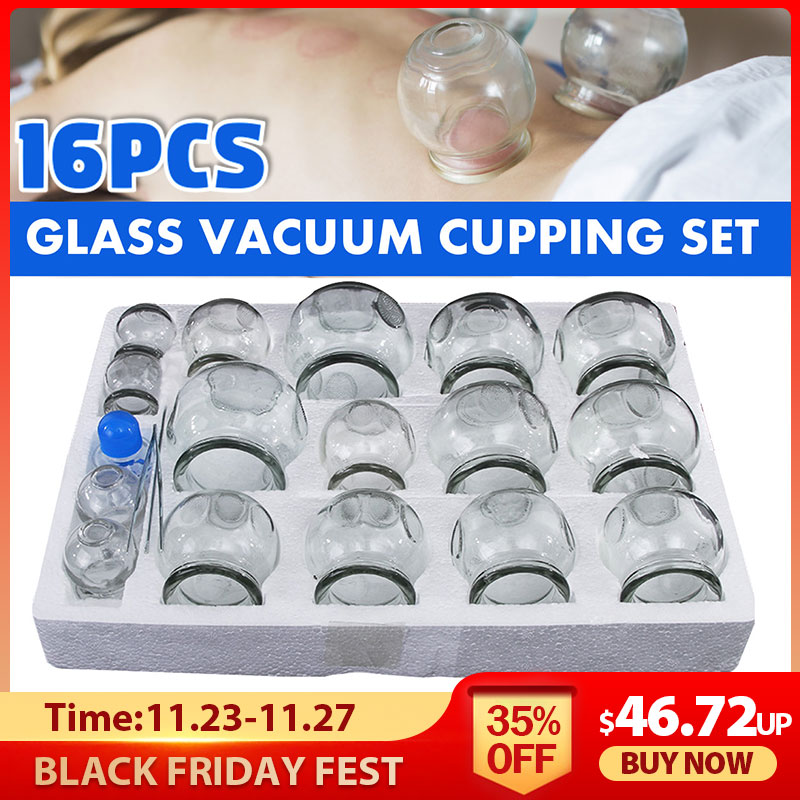 16Pcs Glass Fire Cupping Jars Set Chinese Acupuncture Vacuum Massage ...