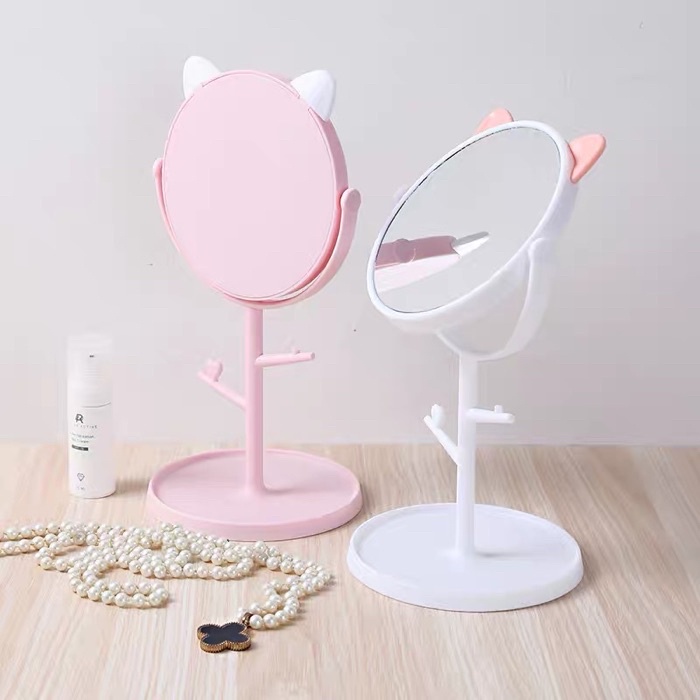 Cute Cat Ear Mirror Dekstop Multifunctional Stand Make Up Mirror ...