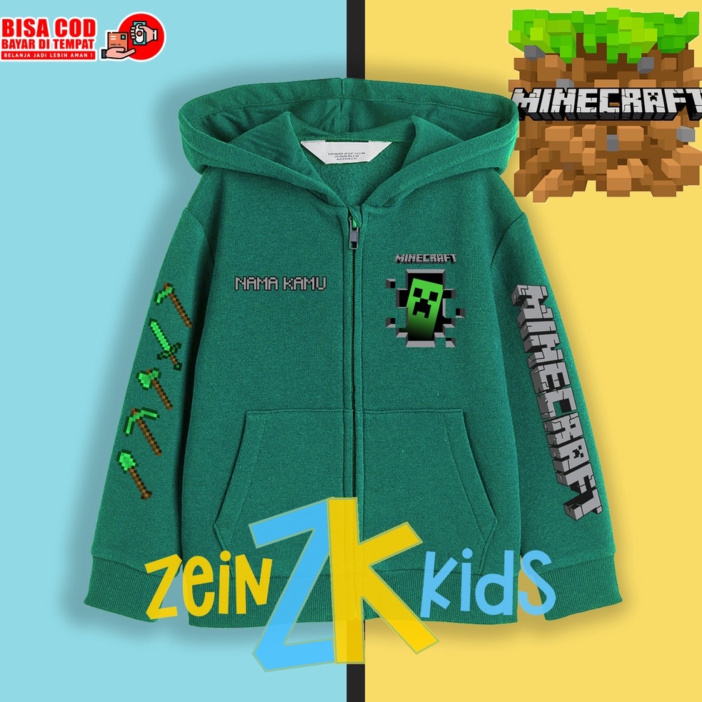 Children's Minecraft Logo Zipper Hoodie Jacket / Children's Minecraft ...