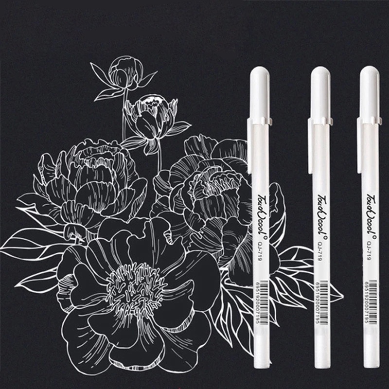 1 / 3 / 5 pcs Set 0.6mm Large Capacity Fine Tip White Ink Gel Pen ...