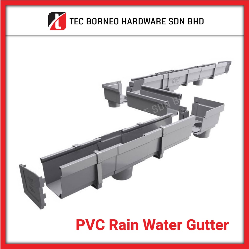 TEC PVC Rain Water Gutter PVC GUTTER Meter FITTING GREY (PIPE SALUR AIR ...