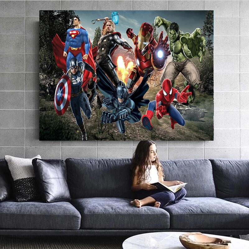 Superhero Cartoon Oil Painting Marvel Avengers Iron Man Spiderman ...