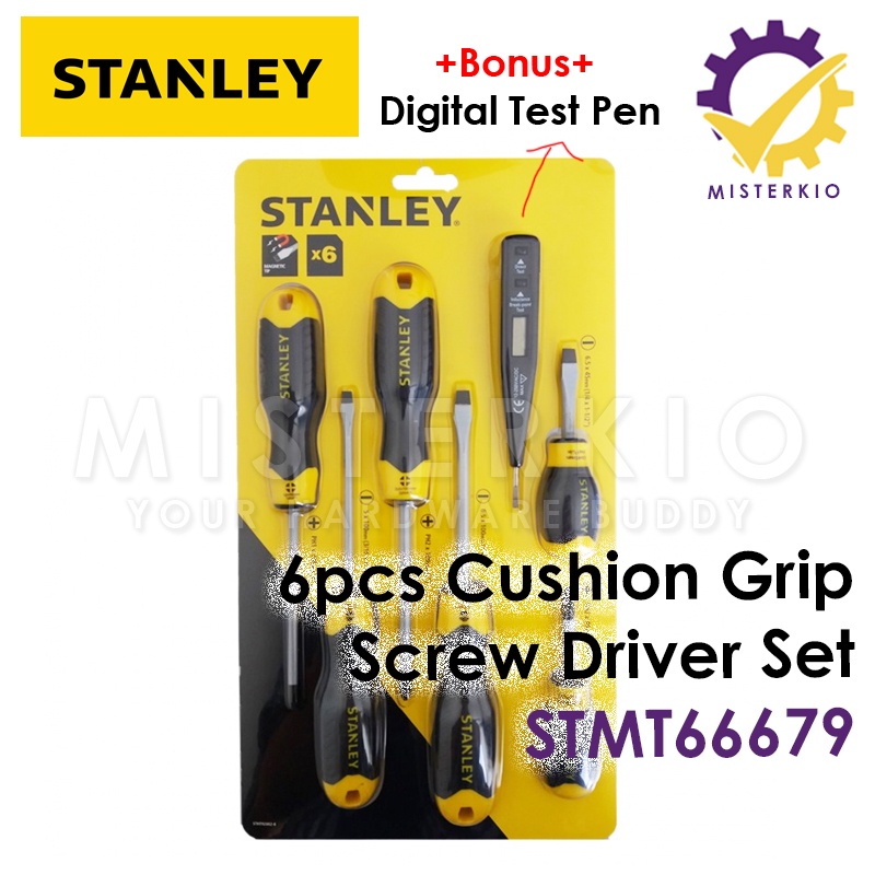 Stanley Cushion Grip Screw Driver Set 6pcs with Bonus Digital Test Pen ...