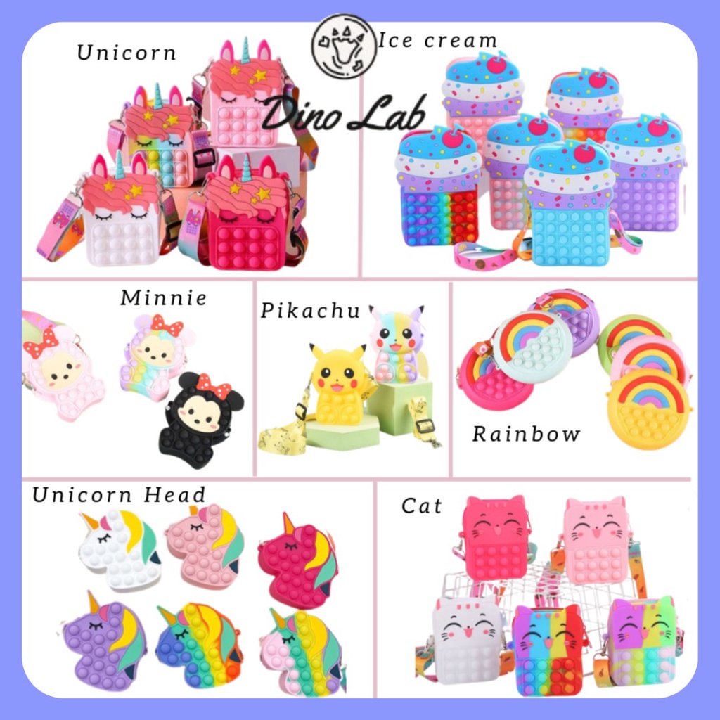 POP IT Unicorn Bag Push bubble sensory rainbow toy Fidget unicorn which ...