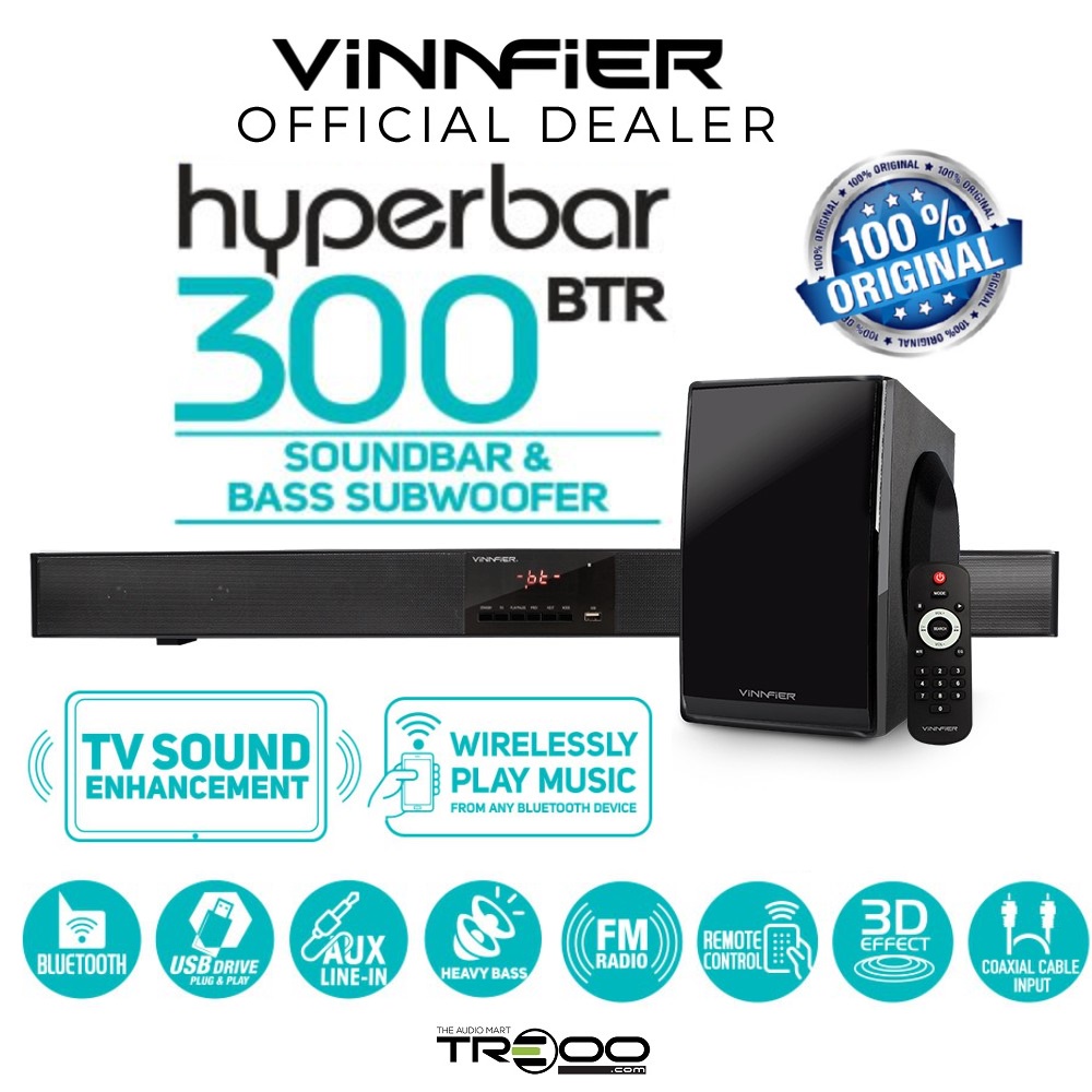 Vinnfier Hyperbar 300 BTR Wireless Bluetooth Soundbar with FM Radio ...
