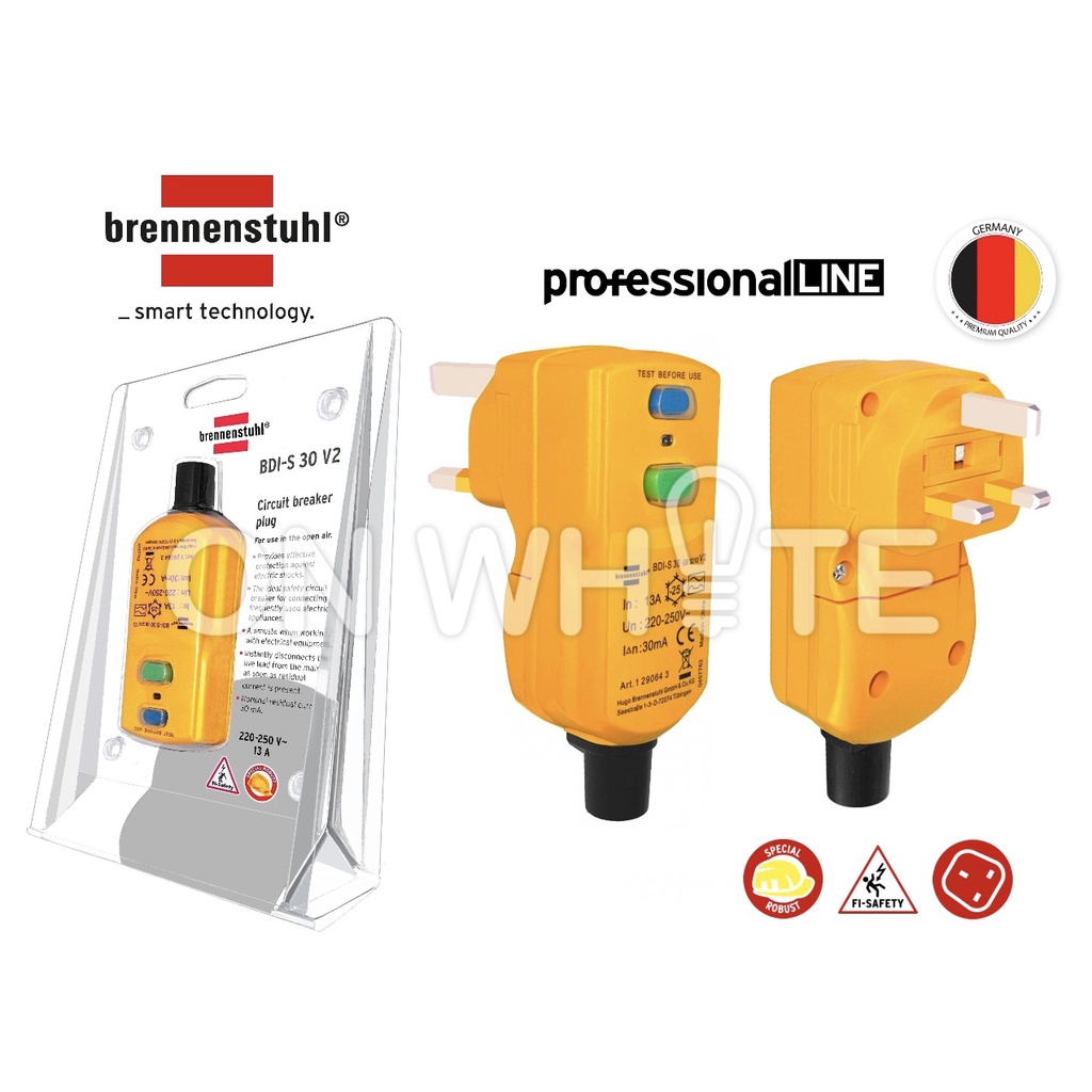 BRENNENSTUHL PLUG RCD Adaptor 13A 0.03mA 30mA - Connect Wiring Type ...