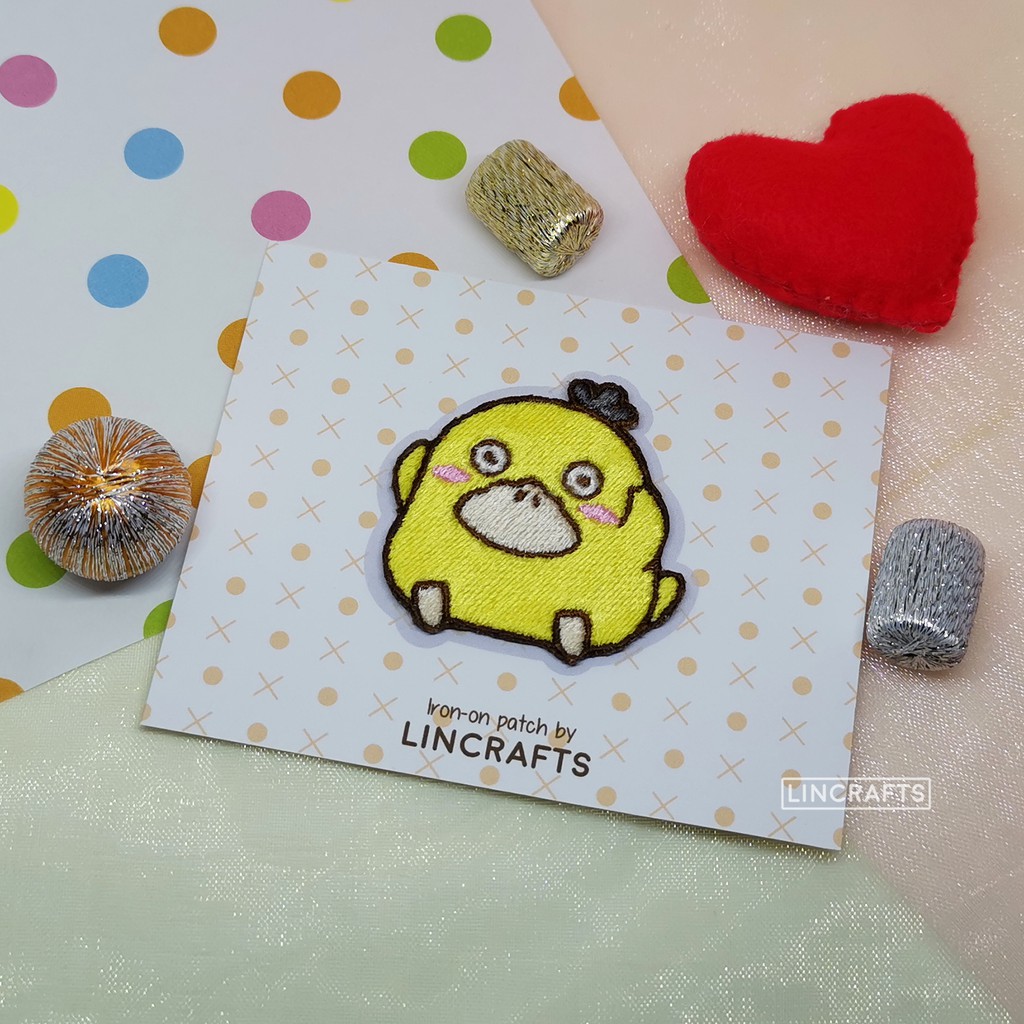 Self-Designed Pokemon Psyduck: Handmade Iron-on Embroidered Patch, Pin ...