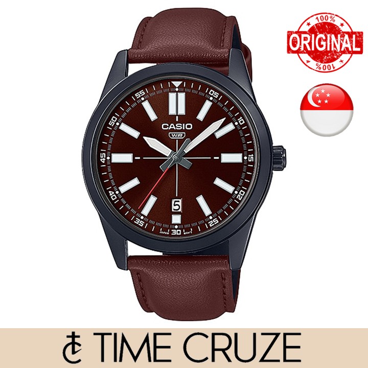 [Time Cruze] Casio Analog Quartz Stainless Steel Case Brown Leather Brown Dial Men Watch MTP ...