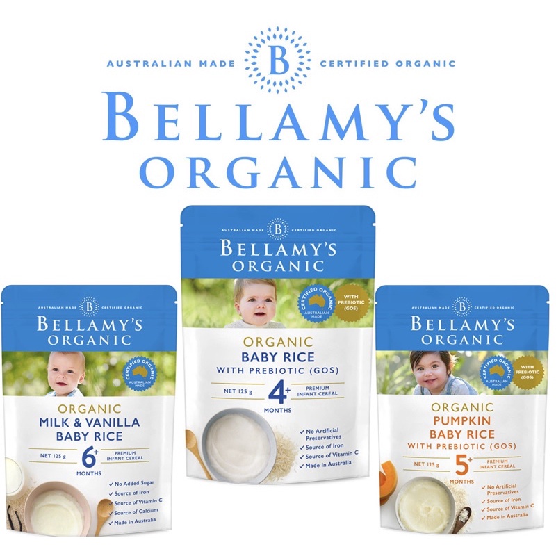 Bellamy's Organic Baby Rice With Prebiotic 4+/ 5 /6 Months 125g ...