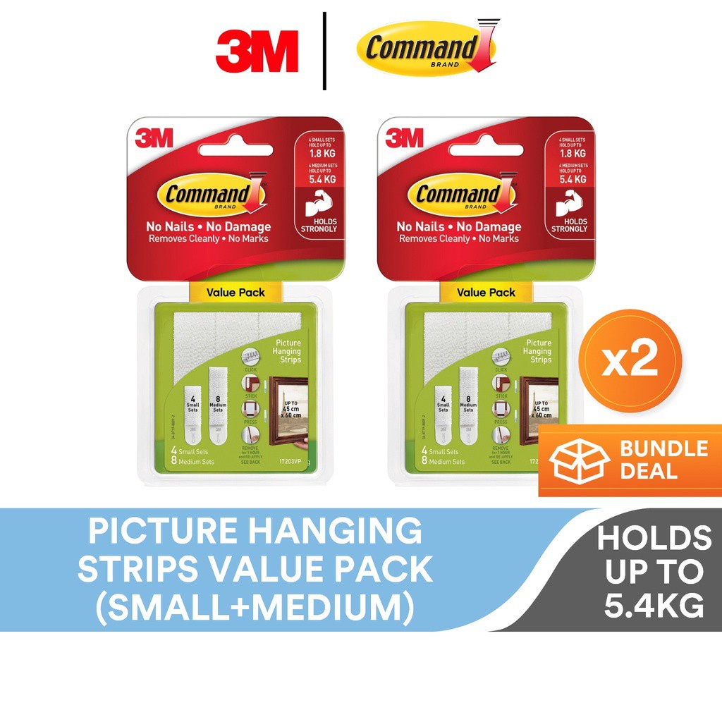 3M Command White Picture Hanging Strips Value Pack, 17203VP, 4 Small, 8 ...