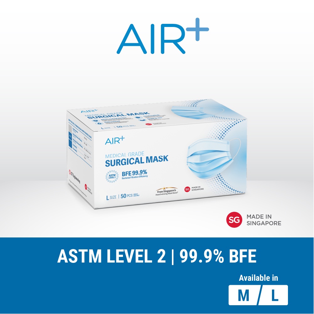 AIR⁺ Surgical Mask | M & L Sizes | 50PC | Made in Singapore | BFE 99.9% ...