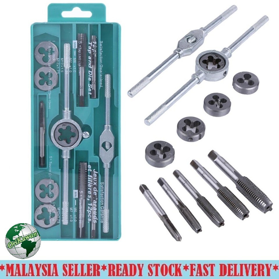 12 PCS Adjustable Metric Tap Die Set M6 M7 M8 M10 M12 Screw Threading ...