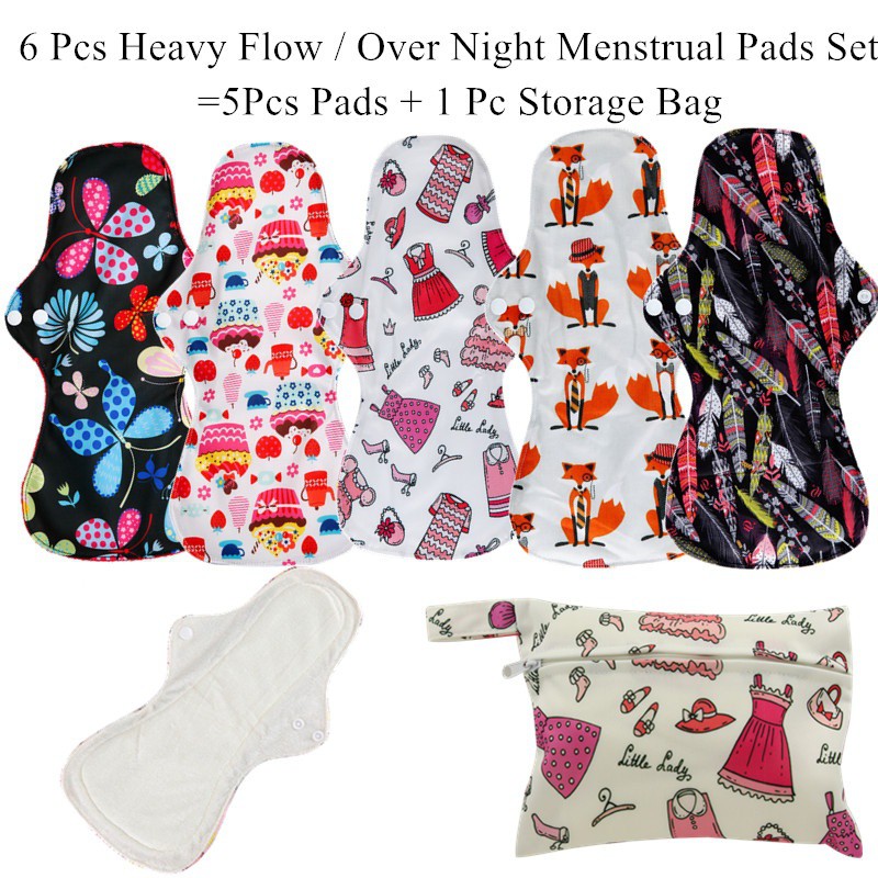 6 Pcs Waterproof Organic Bamboo Heavy Flow Cloth Sanitary Menstrual ...