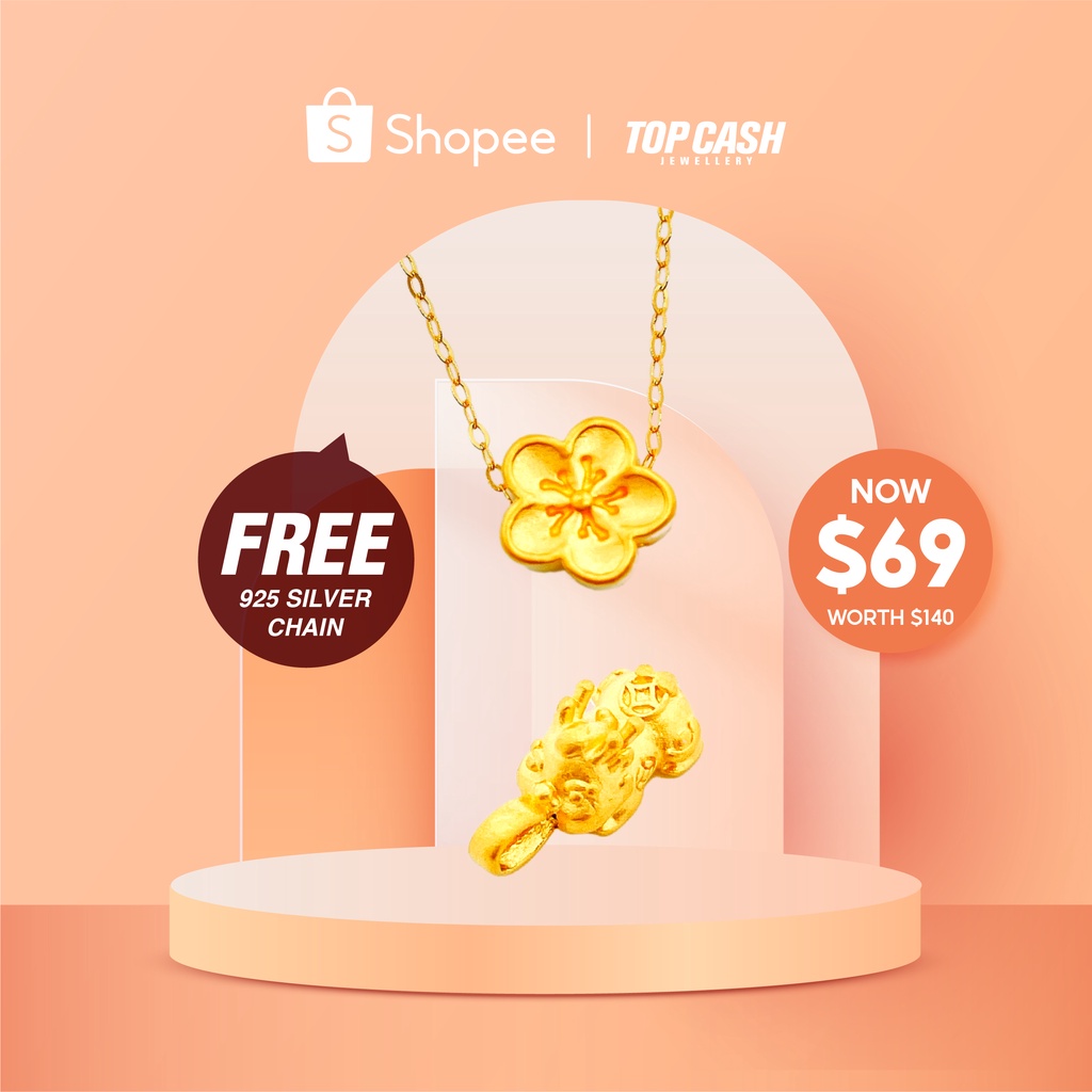 Top Cash Jewellery 999 Gold Peach Blossom + Baby Pixiu Brand Box (YB08 ...