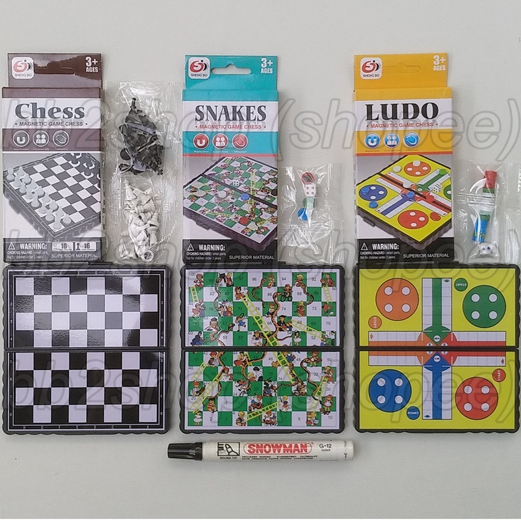 Chess Snake ladder ludo mini Folding magnet Toy board game chess snakes ladder magnetic | Shopee ...