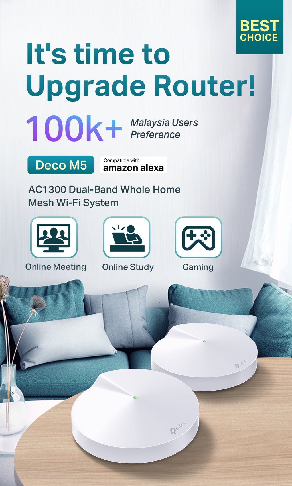 TP-LINK Deco M5(2-pack) AC1300 Dual Band Gigabit MU-MIMO WiFi Mesh ...