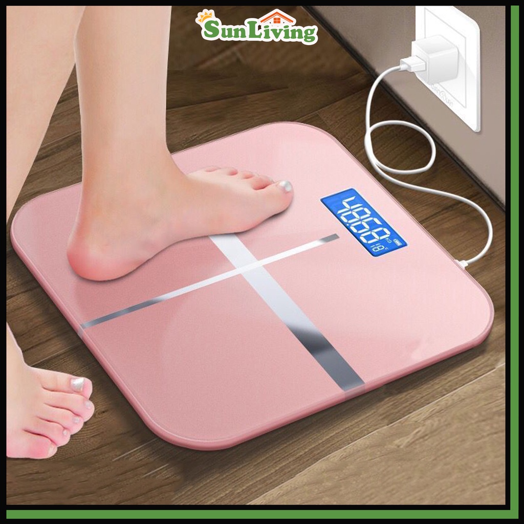 📣 Home Smart Digital Weight Scale USB Rechargeable Tempered Glass LED ...